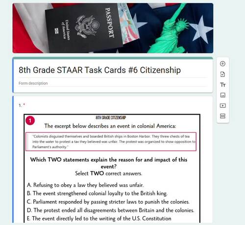 8th Grade STAAR Social Studies Task Cards 6 1st Ten Amendments Citizens ...