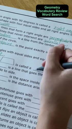 Geometry Vocabulary Word Search -right angle, radius, perpendicular ...