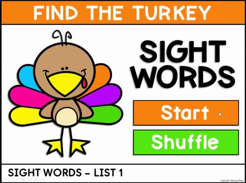 Find the Turkey Thanksgiving Sight Word Game for PowerPoint and Pocket ...
