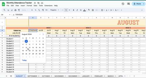 MONTHLY ATTENDANCE TRACKER | Productivity Tracker | Google Sheets