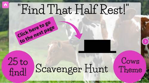 Half Rest Digital Scavenger Hunt- Cow Themed- Online Music Game | TPT