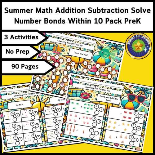 Summer Math Addition Subtraction Solve Number Bonds Within 10 Pack PreK
