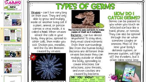 Digital End of School Year Activities • Germs Activities for grades 3-4
