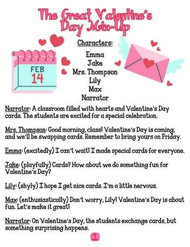 Valentines Reader's Theater Grade 4 Fluency February Fun Center ELA Reading