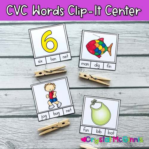 CVC Words Clip It Cards | CVC Words Literacy Center Activity | 32 Word ...