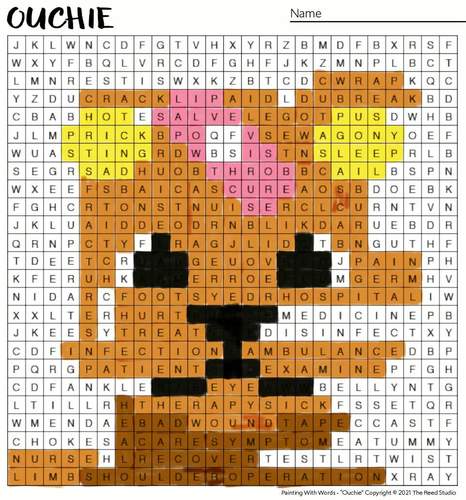 BODY and HEALTH Reading and Writing Vocabulary Word Search Picture to Color