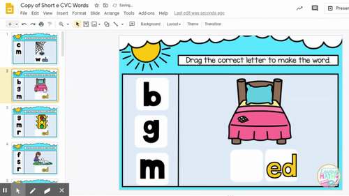 Short e CVC Word Families Digital Literacy Centers by Loving Math