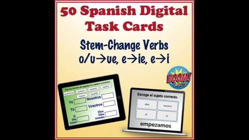 Spanish Stem-Change Verbs Digital Task Cards (50 Boom Cards) | TPT