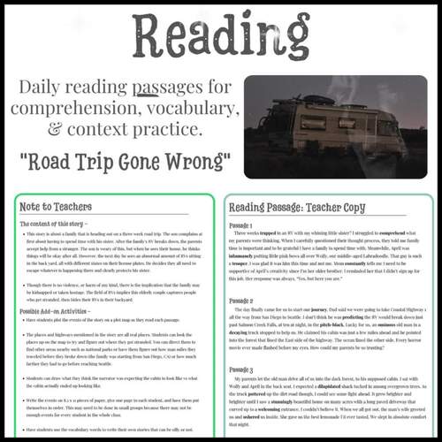 Weekly Reading Passage Reading Comprehension Writing ELL Reading Context Clues