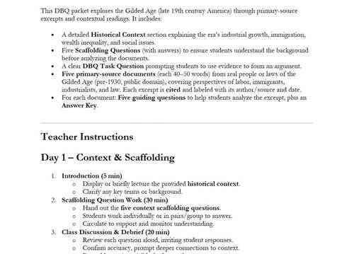 Middle School The Gilded Age DBQ by PBL History & Civics | TPT