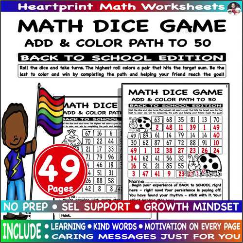 Race to 50 math dice game addition & color path to 50 Quick Reach Fast ...
