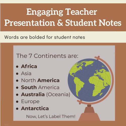 Geography Skills Unit Notes and Map Activities for Continents and Oceans