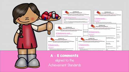 Australian Curriculum Foundation/ Prep Science Report Card Comments