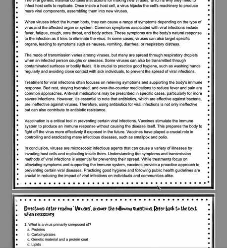 Viruses Reading Worksheet | Infectious Agents Comprehension & Writing Task