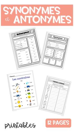 French Antonyms Synonyms Activities | Contraire Synonyme | Printable ...