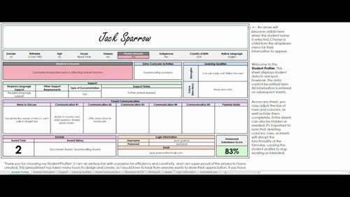 Student Information Organizer Teachers - Excel & Sheets - Student Profiles