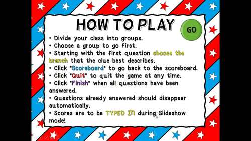 3 Branches of Government Powerpoint Review Game by Teacher Gameroom