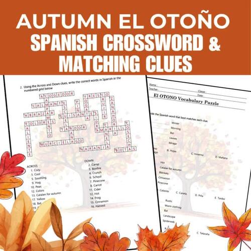 El Otoño Spanish Crossword Puzzles Fall | Autumn Vocabulary Words - 5 ...