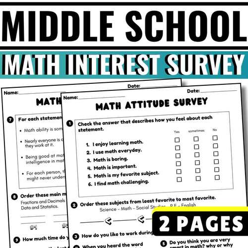 ️ Back to school Math Attitude Interest Survey Beginning of the year ...