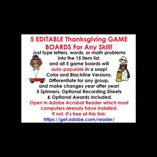 Thanksgiving Sight Word Game Boards - EDITABLE! Auto Fill Set 2 | TPT