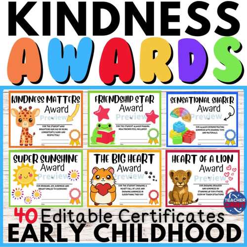 Kindness Awards Kindness Week Preschool TK Pre-K Kindergarten SEL Good ...