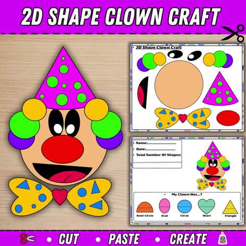 2D Shape Clown Craft | Bulletin board Activity for Preschool & Kindergarten