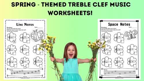 Treble Clef Note Name Worksheets for Spring | NO PREP Music Worksheets