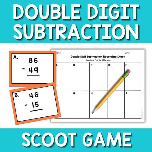Double Digit Subtraction (2 digit numbers) Scoot Game Task Cards Center ...