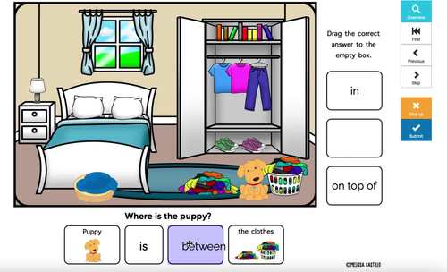 Spatial Concepts:Prepositions | Where is the puppy? | Boom Cards