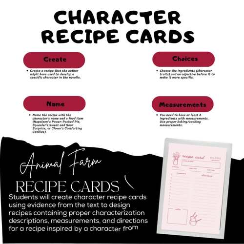 Animal Farm Character Analysis Recipe Cards by JennyedELA | TPT