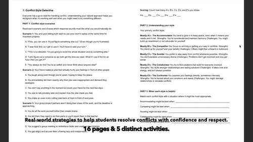 Social Emotional Learning SEL Activities Workbook on Conflict ...