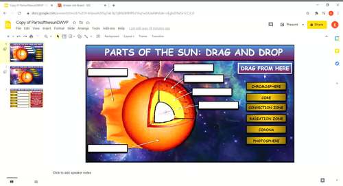 Parts Of The Sun: Drag & Drop Worksheet: Google Slides, Distance Learning
