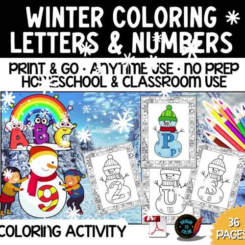 Winter Alphabet Letters & Numbers Coloring Pages | No-Prep | Print & Go