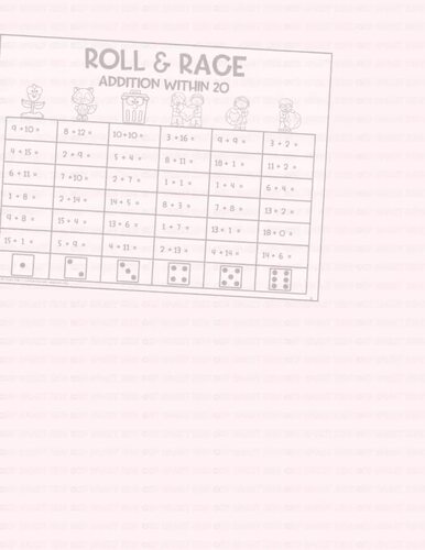 Roll and Race Addition Within 20 Earth Day Dice Game Math Centers for ...