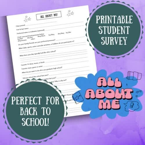 All About Me Student Survey | Back to School | First Day Printable Resource