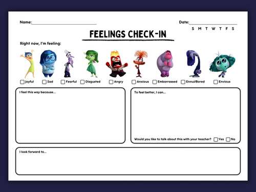 Inside Out Feelings Check-in Tool/Form | Inside Out 2 Movie | TPT