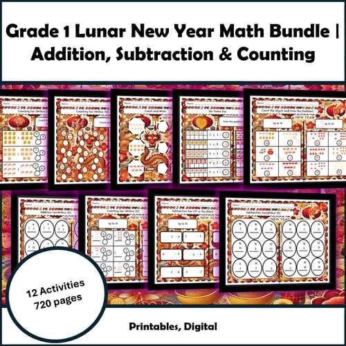 Grade 1 Lunar New Year Math Bundle Addition Subtraction Count Frame ...