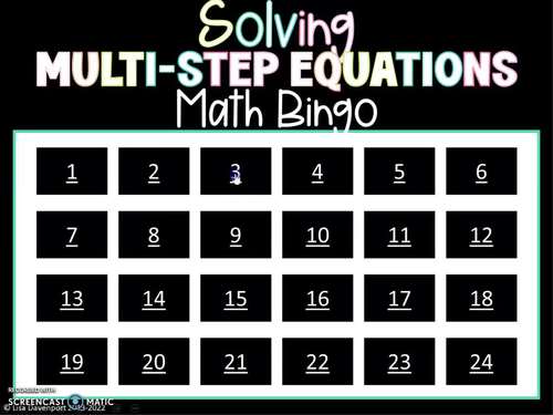 Solving Multi Step Equations - Math Bingo Game by Lisa Davenport