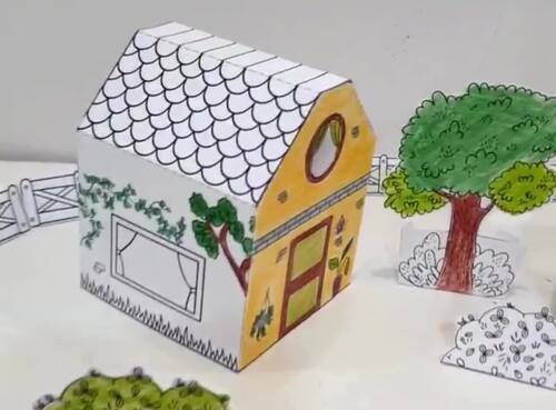 Paper Barn and House Coloring Set, Color and Cut, Farm Paper Craft ...