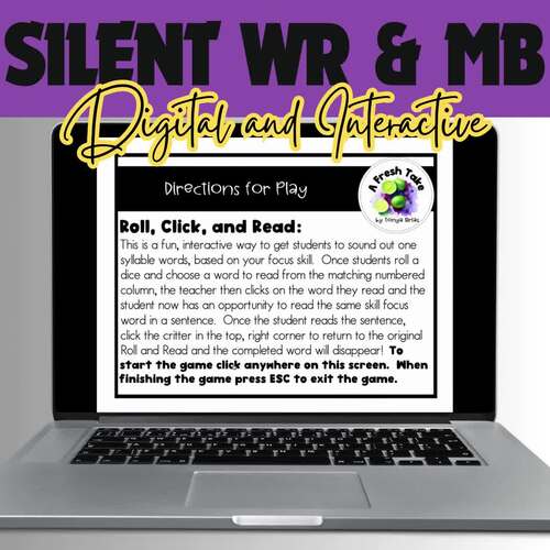 Roll & Read Silent WR & MB Consonant Words Sentences Digital Phonics Game