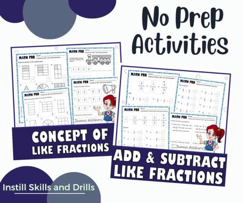 Add & Subtract Fractions With Like Denominators Worksheets & Video Link ...