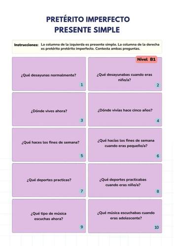 IMPERFECT PRESENT CONVERSATION CARDS IMPERFECTO PRESENTE CONVERSACIÓN