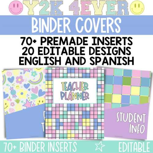 Editable Retro Binder Inserts for Teachers / English and Spanish Binder ...