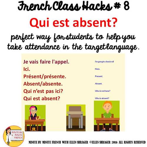 8 French Class Transition Video "Who is Absent" for CI TCI TPRS _90% TL