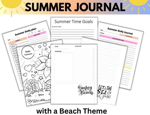 Summer Journal with a Beach Theme – Lined Writing Pages + Summer ...