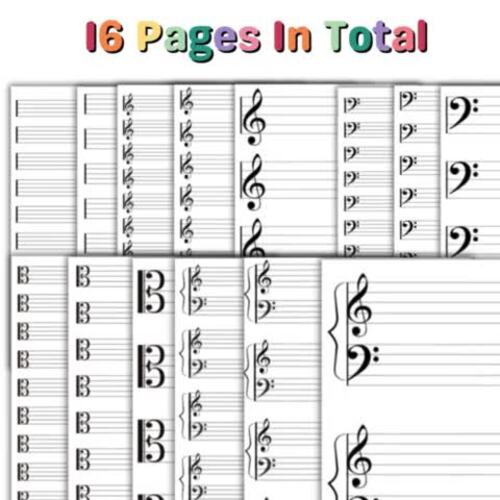 Blank Sheet Music Manuscript Paper With Treble, Bass, Alto and Piano Clefs