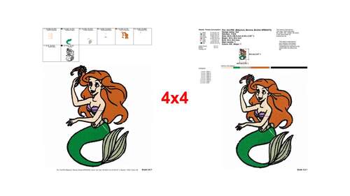 Ariel Little Mermaid red hair combing dinglehopper embroidery designs ...