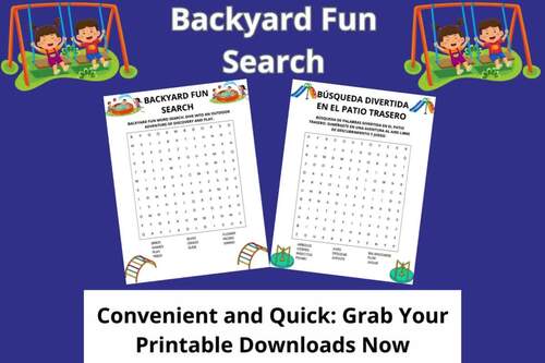 Backyard Fun Word Search- Available in (English & Spanish) K-2nd grade.