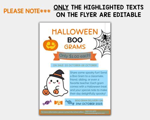 Boo Grams, Halloween Candy PTO PTA School Fundraiser, Editable Flyer ...