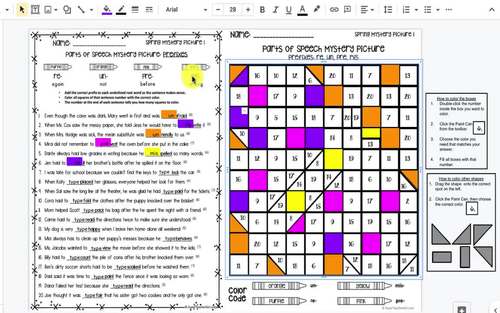 Spring Color by Parts of Speech Mystery Pictures with Worksheets Print ...
